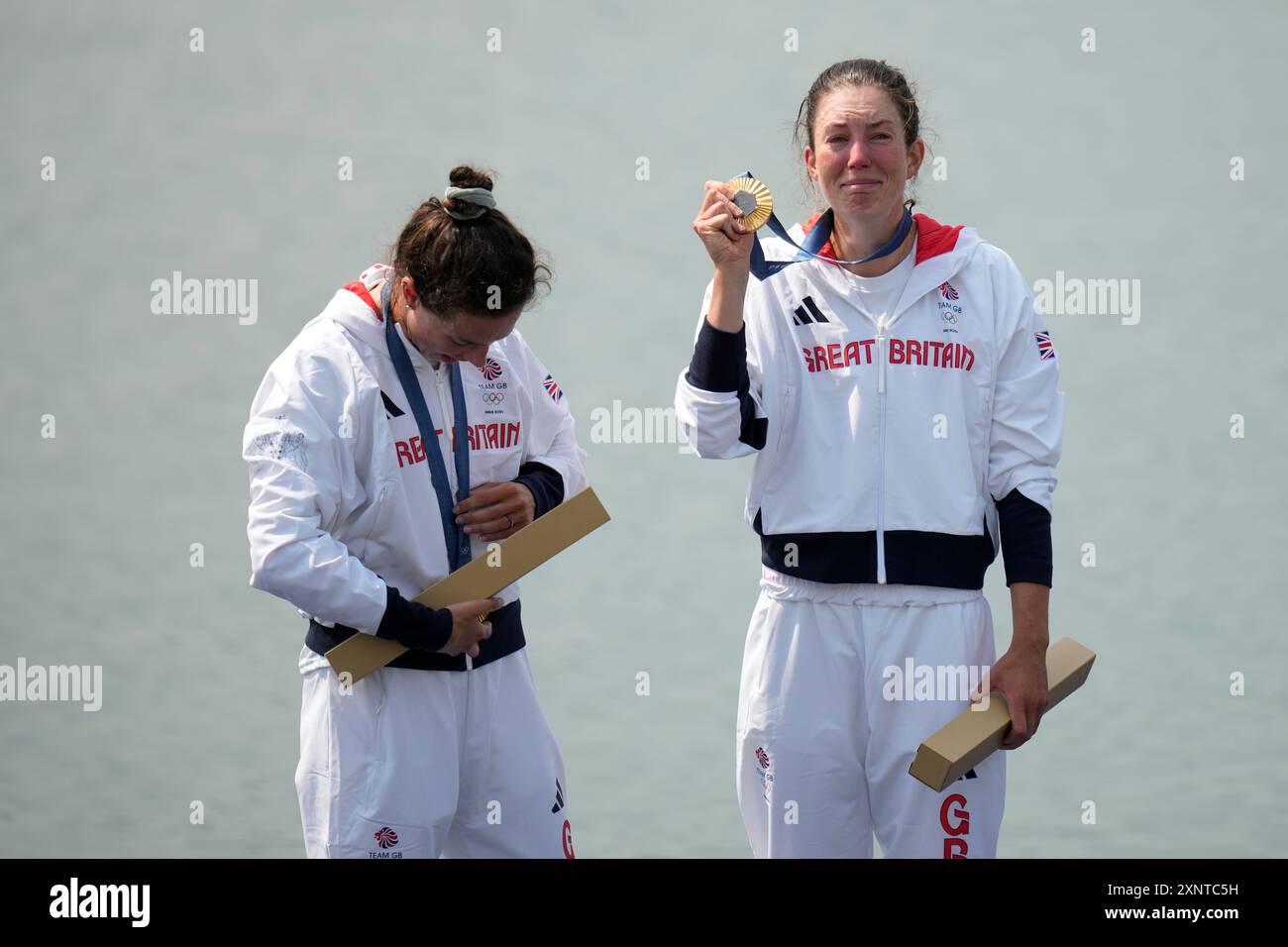Britain's Emily Craig and Imogen Grant celebrate with the gold medal in ...