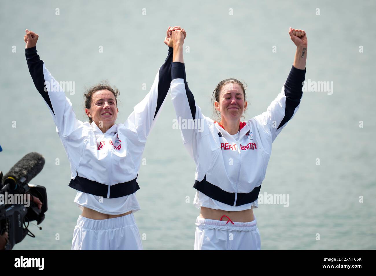 Gold medalists Britain's Emily Craig and Imogen Grant pose during a ...