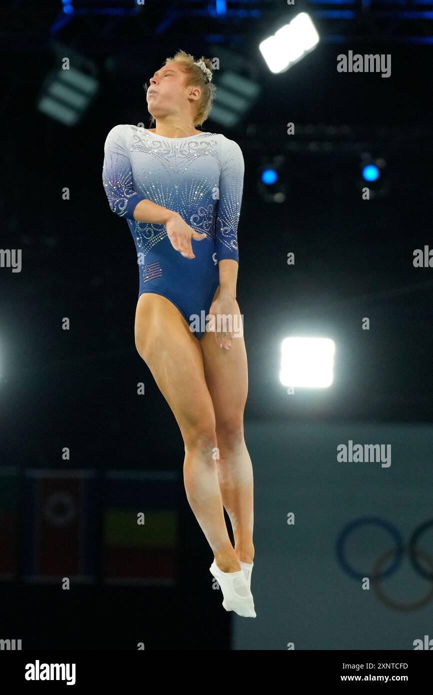 Jessica Stevens of United States competes during the women's trampoline ...