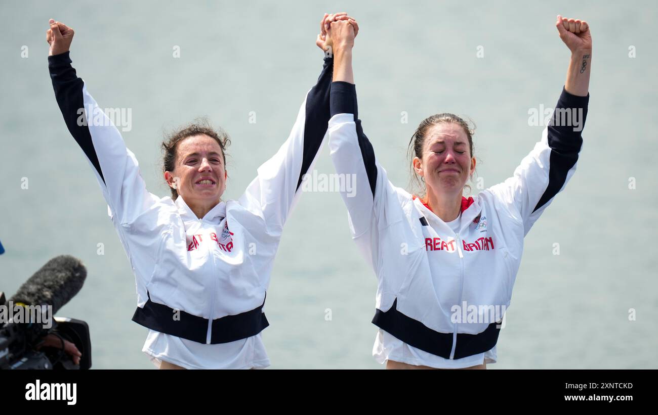 Gold medalists Britain's Emily Craig and Imogen Grant pose during a ...