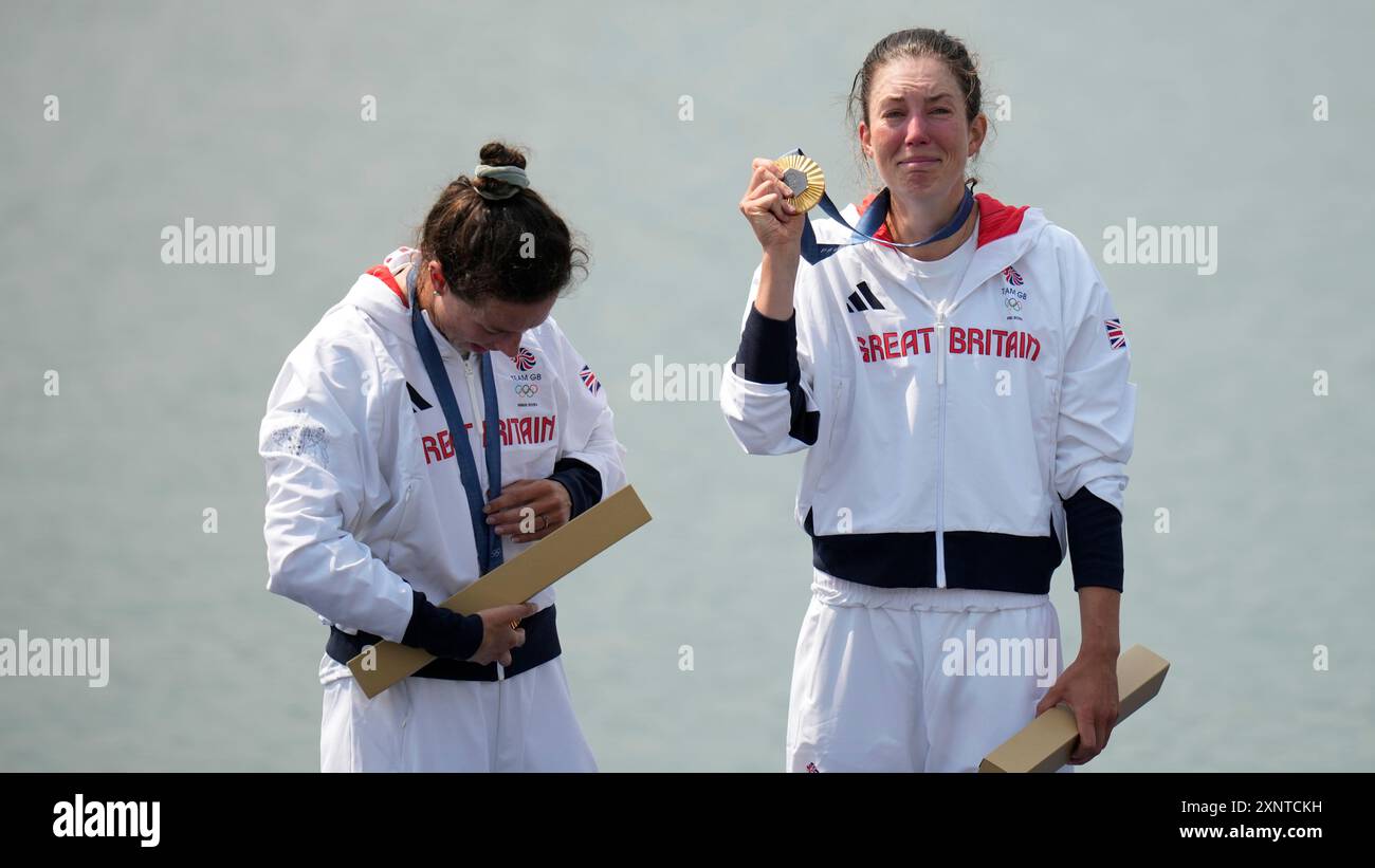 Britain's Emily Craig and Imogen Grant celebrate with the gold medal in ...