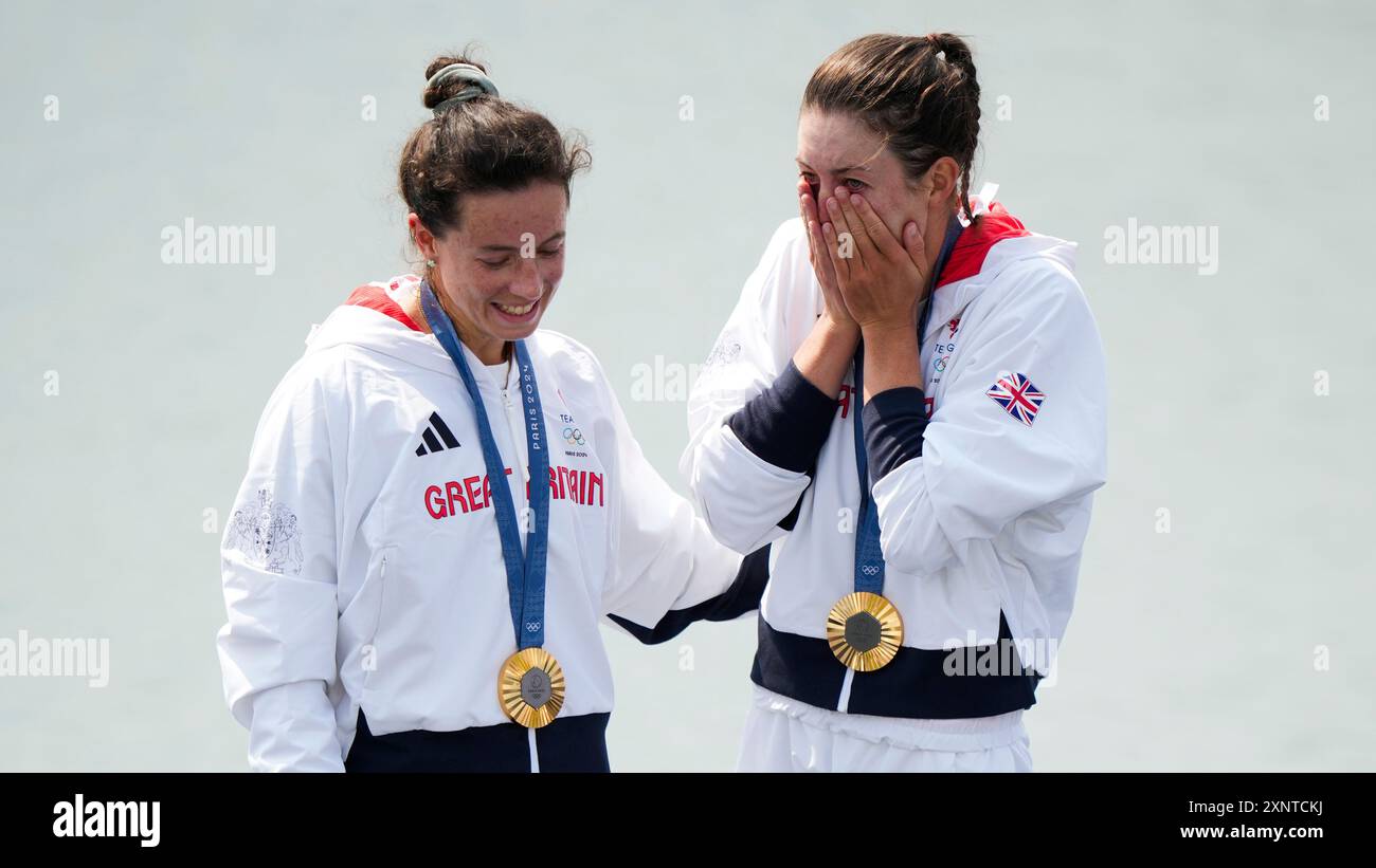 Britain's Emily Craig and Imogen Grant celebrate with the gold medal in ...