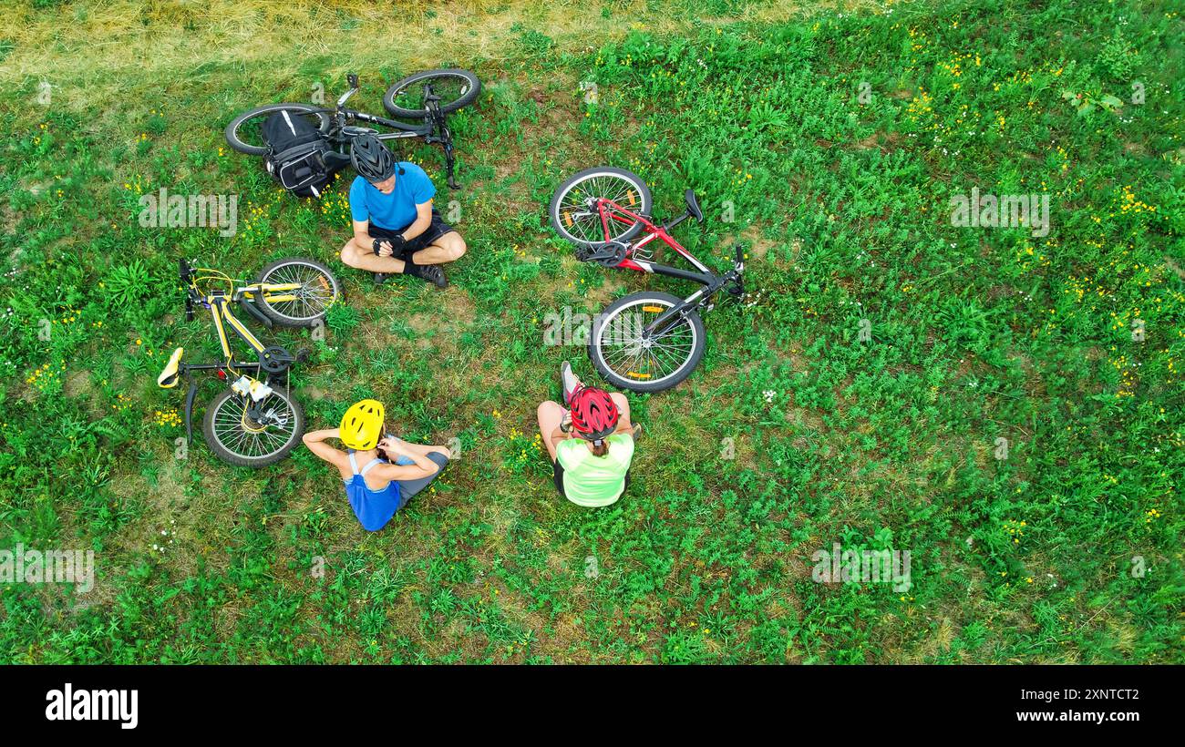 Aerial view man woman cycling hi-res stock photography and images - Alamy