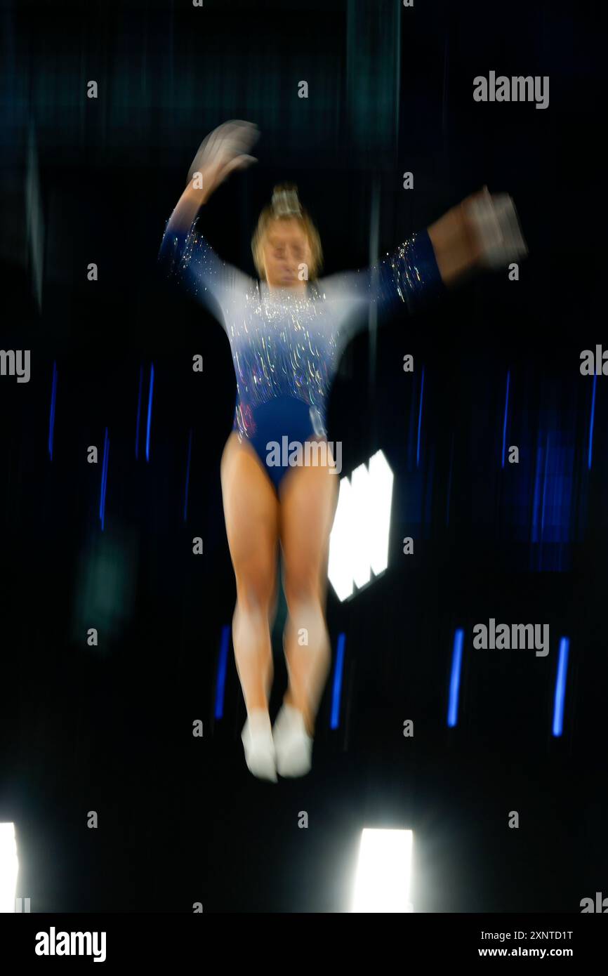 Jessica Stevens of United States competes during the women's trampoline ...