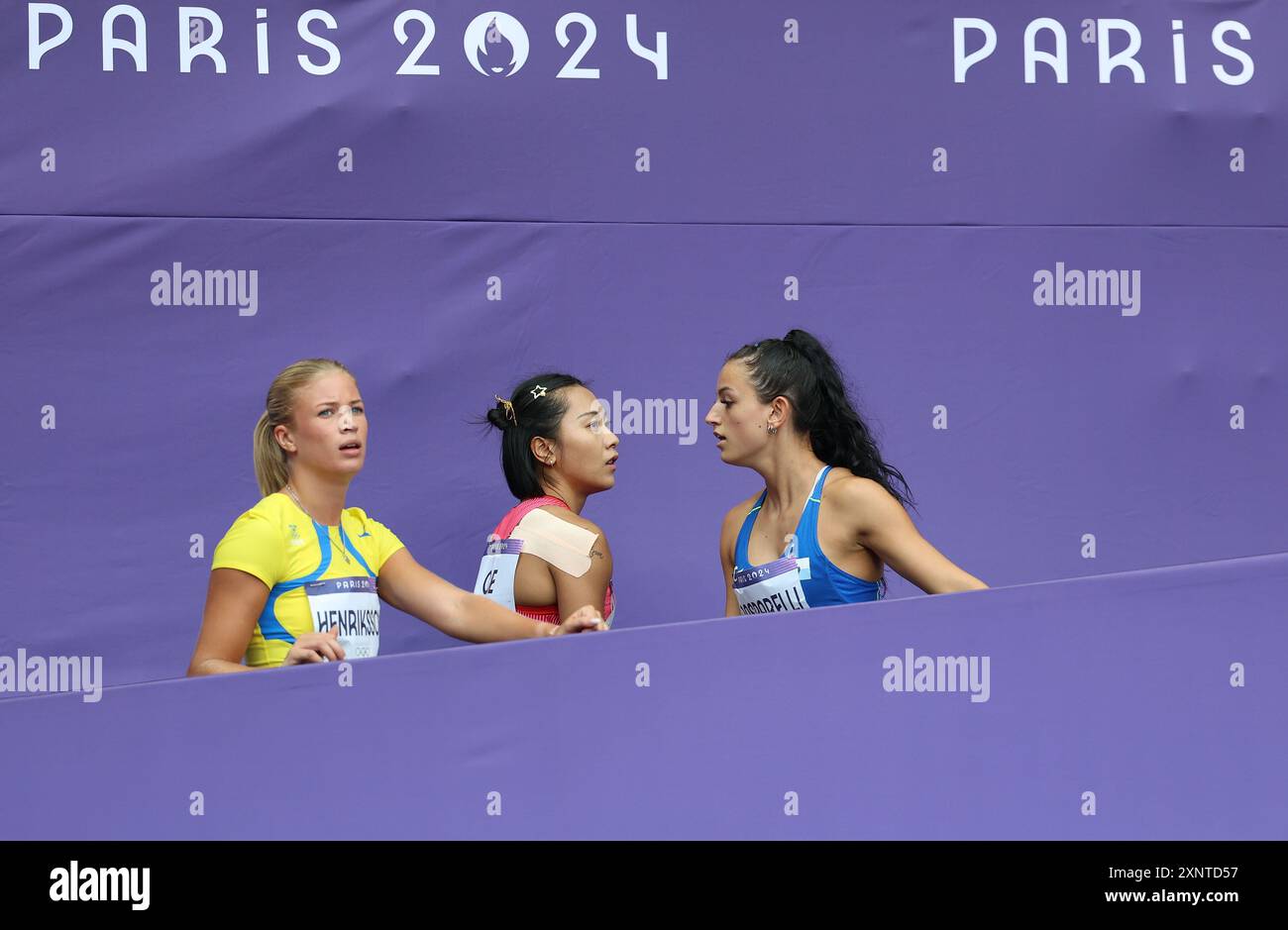 Paris, France. 2nd Aug, 2024. Ge Manqi (C) of China is seen after the ...