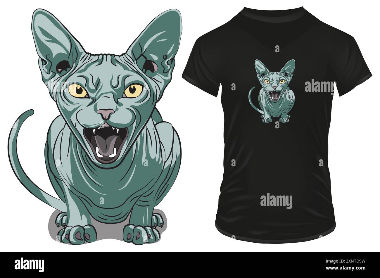Angry sphynx cat in cartoon style with a funny double meaning quote ...