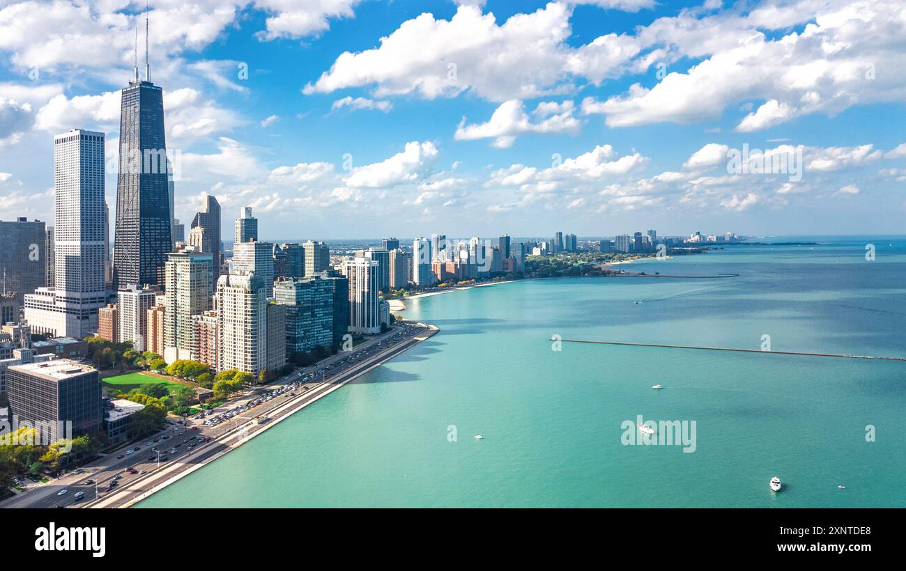 Chicago skyline aerial drone hi-res stock photography and images - Alamy
