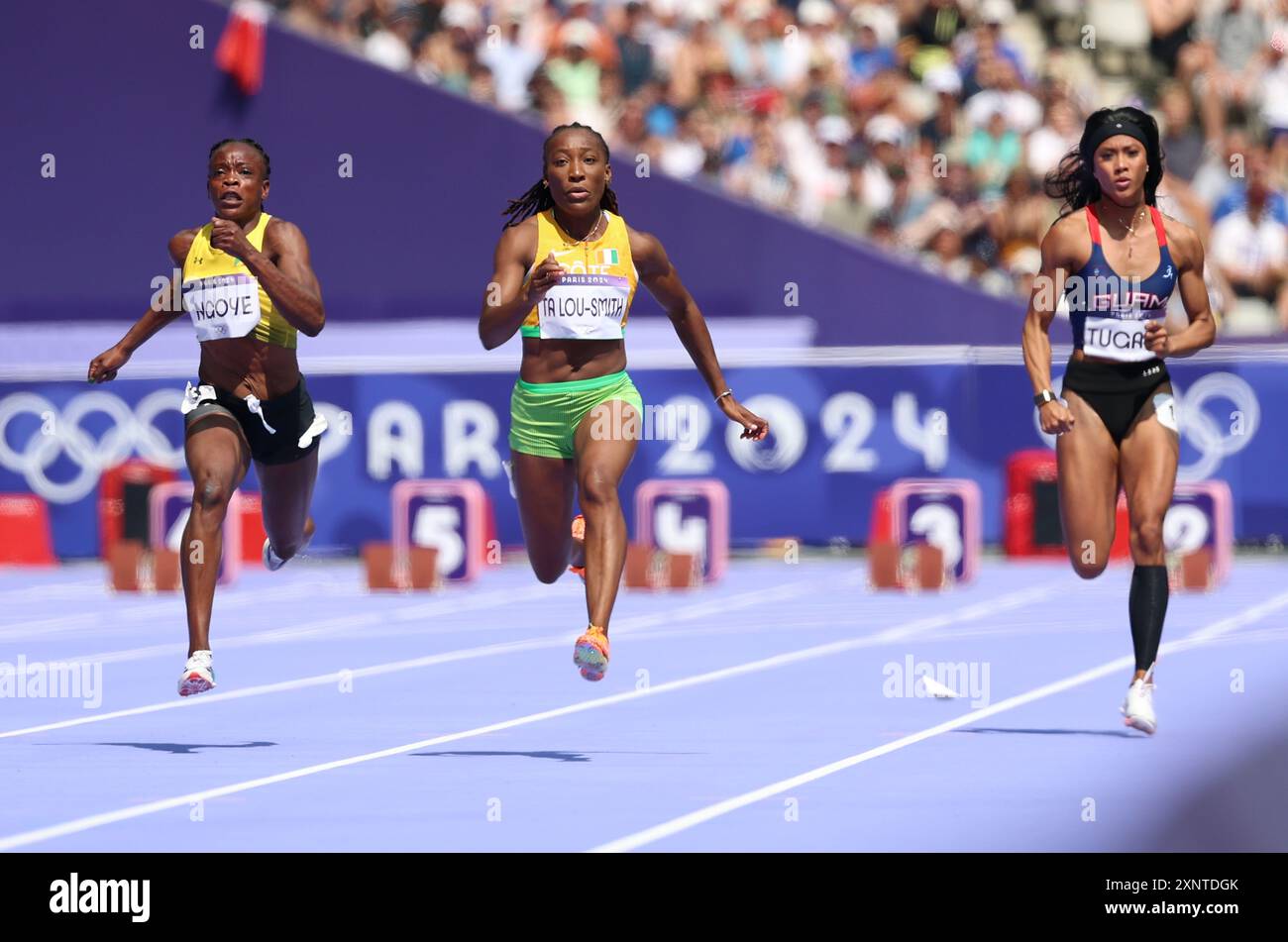 Paris, France. 2nd Aug, 2024. Marie-Josee Ta Lou-Smith (C) of Cote d ...