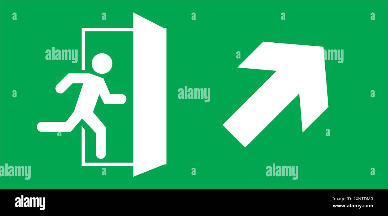 Emergency exit sign, running man icon to door, warning sign plate ...