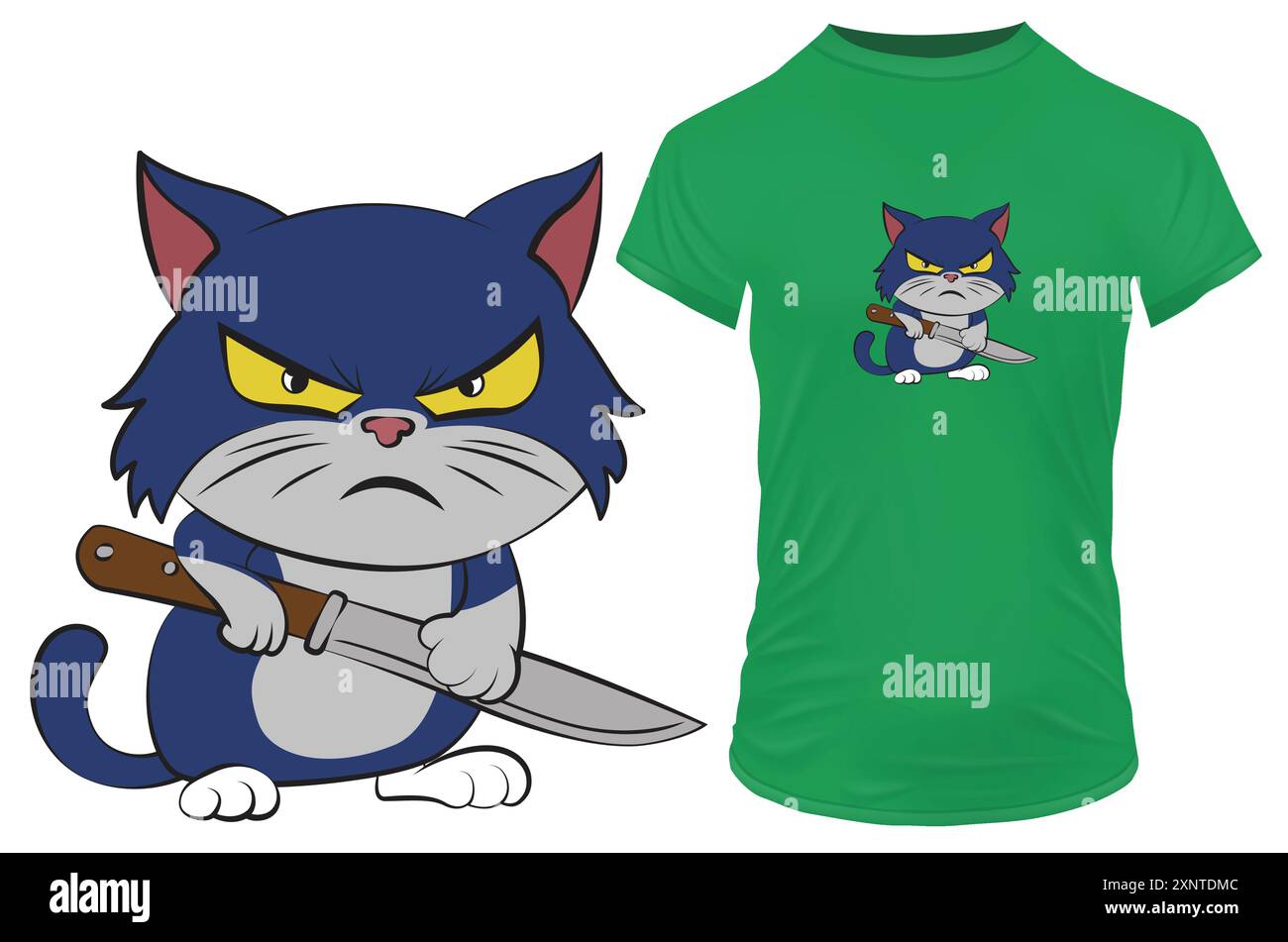 Cute angry kitten cartoon with a knife. Vector illustration for tshirt ...