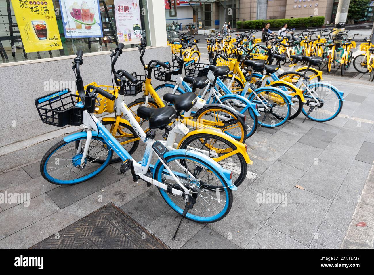 Bicycle sharing is way of life in Chengdu. Featured here are bicycles ...