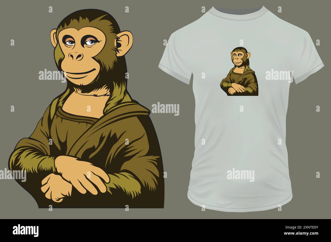 Cute smiling monkey dressed and posing like famous mona lisa painting ...