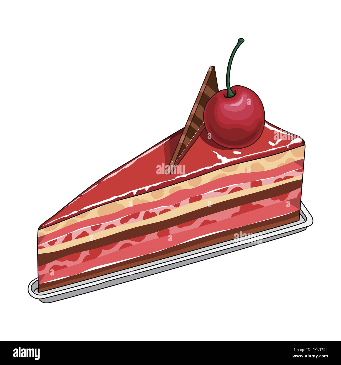 Cherry and chocolate pieces, cherry mousse, cross-section of a piece of ...