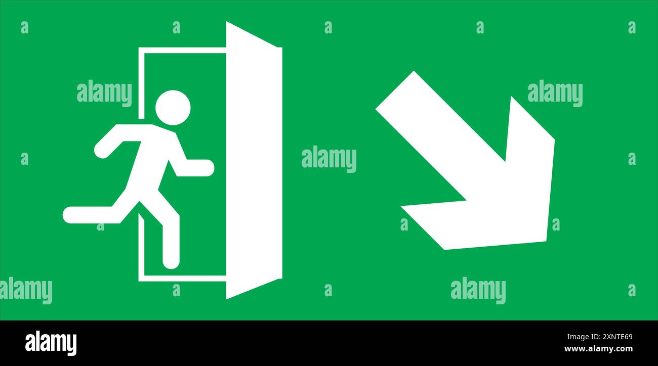 Emergency exit sign, running man icon to door, warning sign plate ...