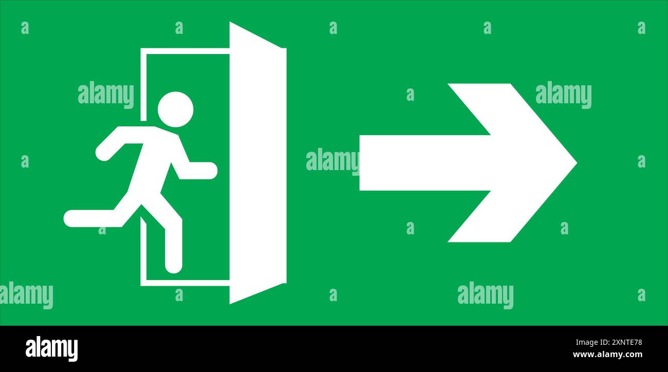 Emergency exit sign, running man icon to door, warning sign plate ...