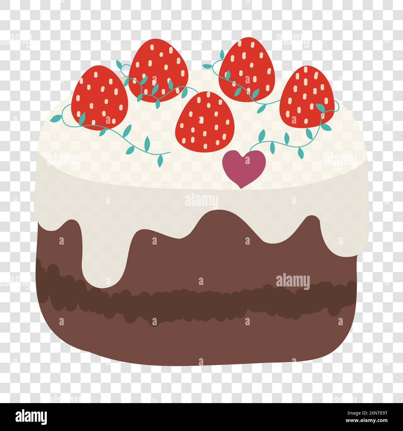 Sweet dessert whole cake with white cream flowing down on chocolate ...