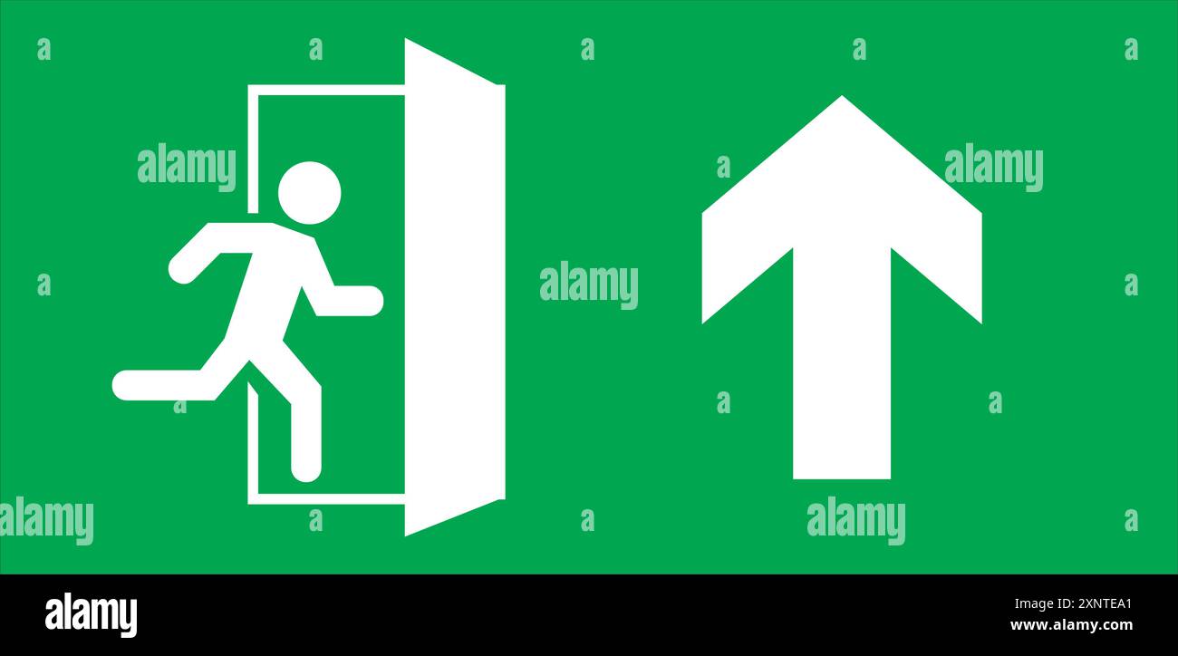 Emergency exit sign, running man icon to door, warning sign plate ...