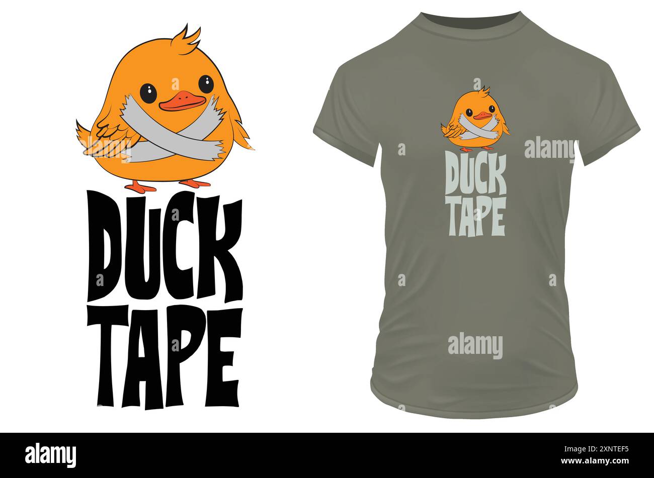 Cute little duck with duct tape and funny quote. Vector illustration ...
