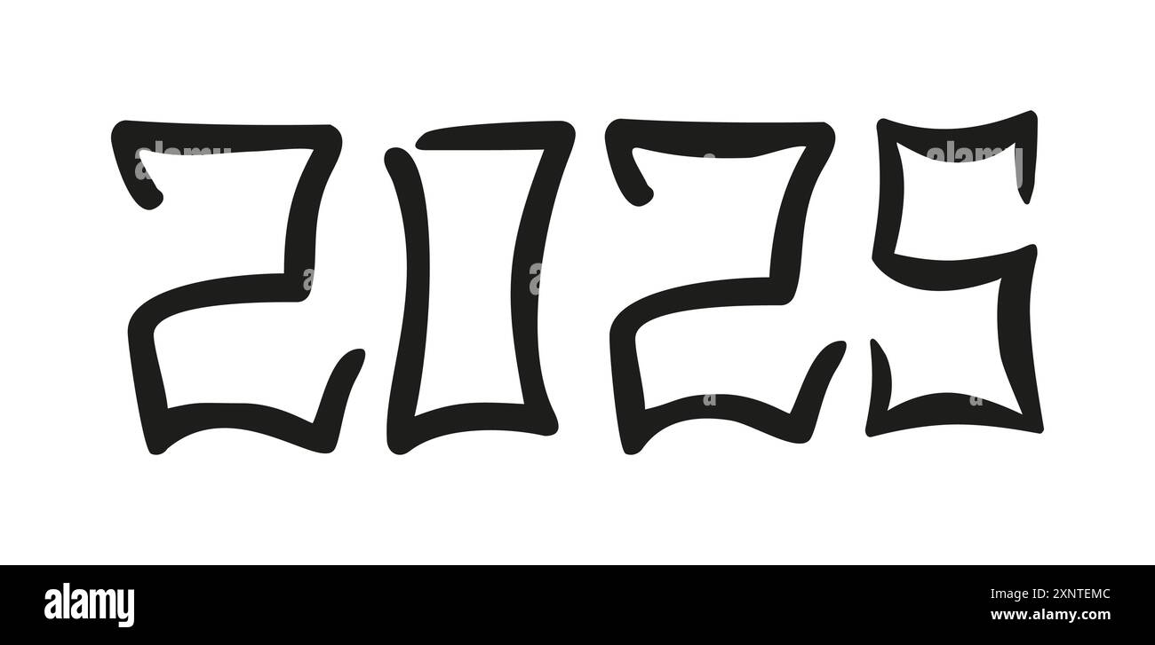 Vector 2025 year black handwriting horizontal font. Illustration with ...