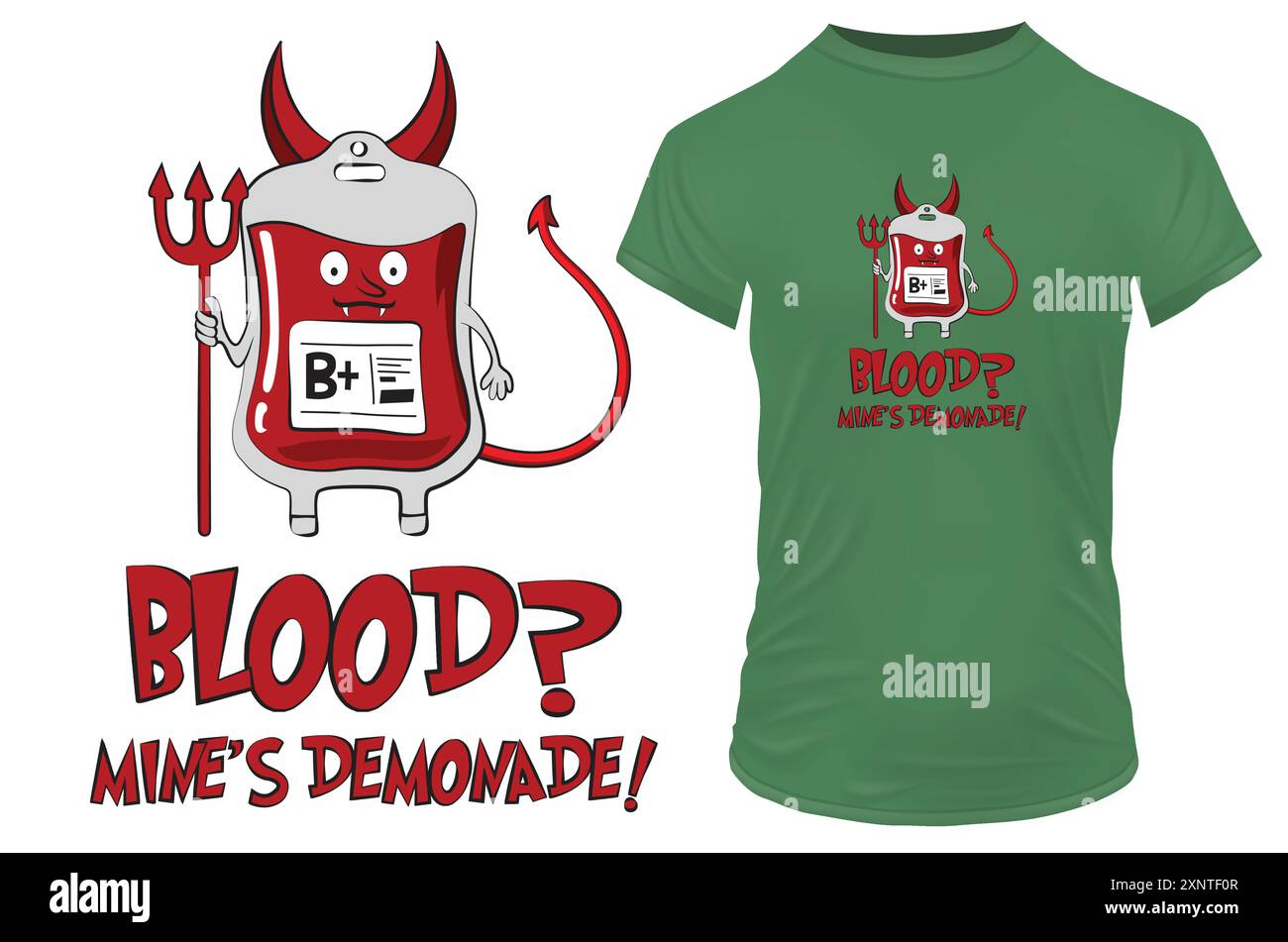 Blood bag with devil horns and a funny quote. Blood? mine's Demonade ...