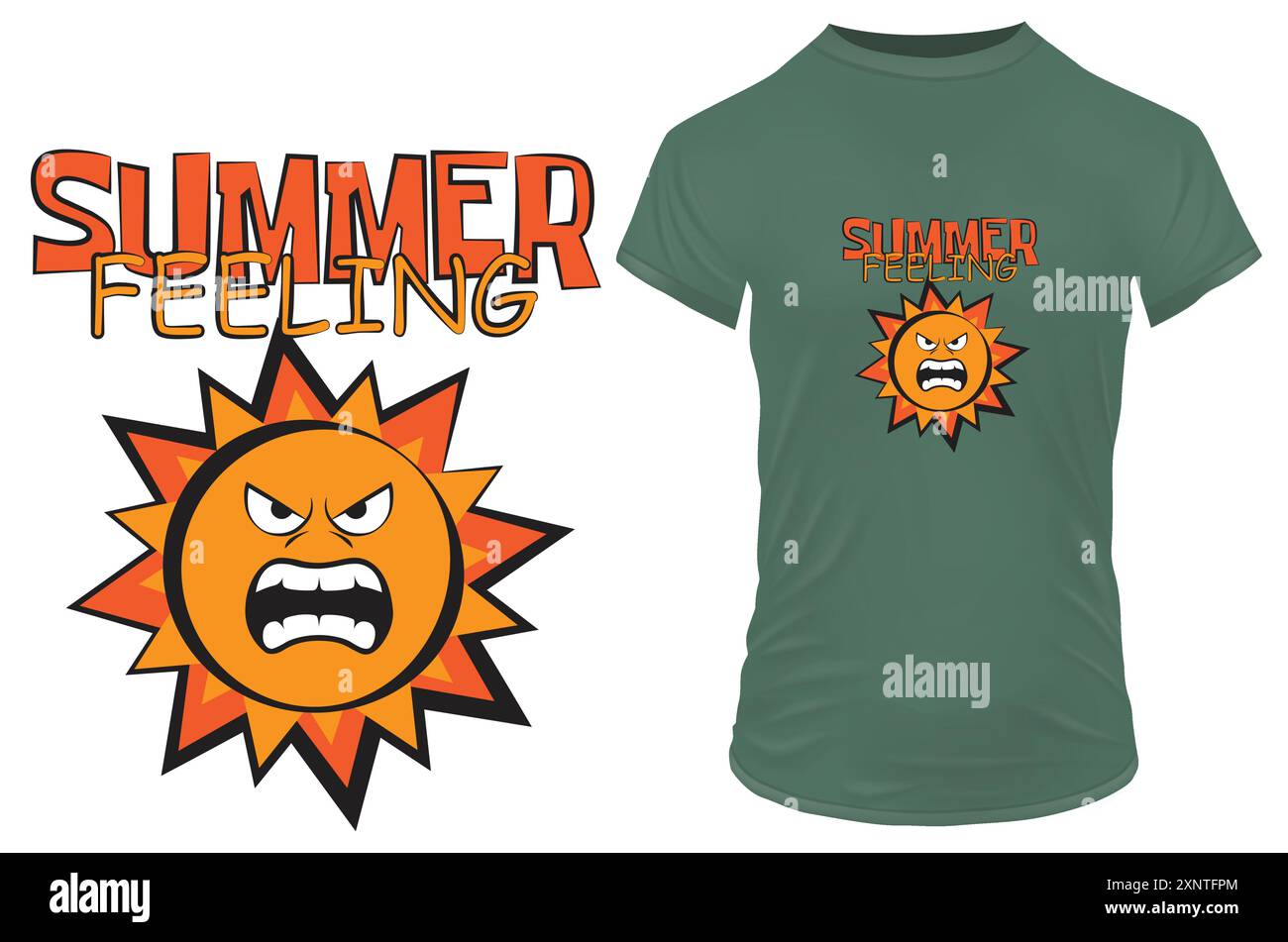 Funny angry sun cartoon with a quote summer feeling. Vector ...