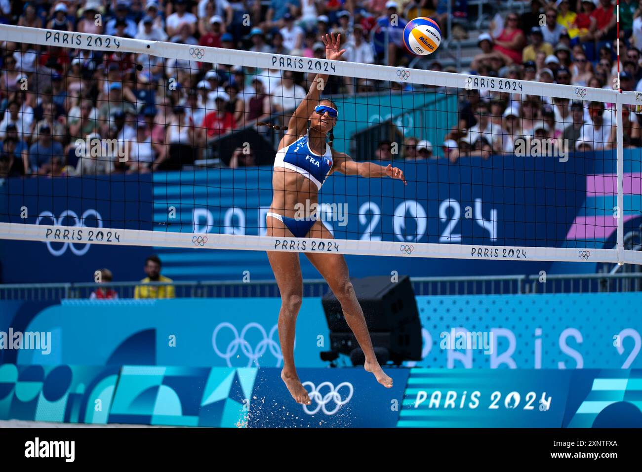 France's Clemence Vieira shoots against Czechia in a beach volleyball ...