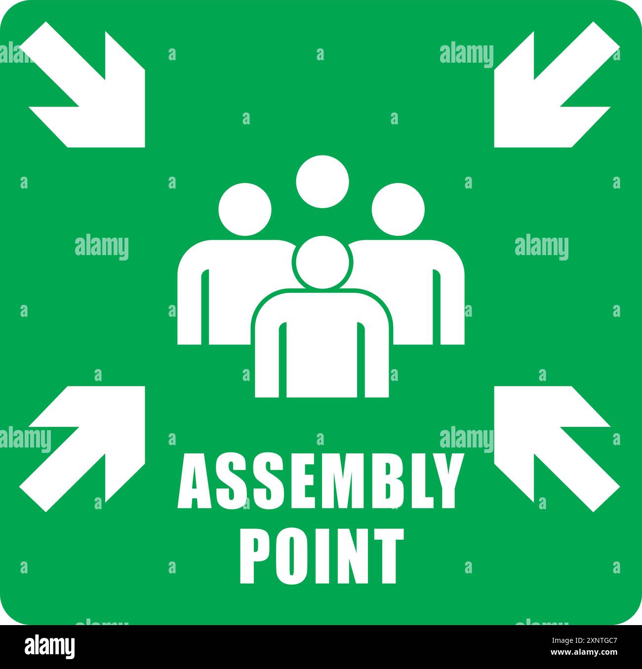 Emergency evacuation assembly point sign, green color. safety warning ...