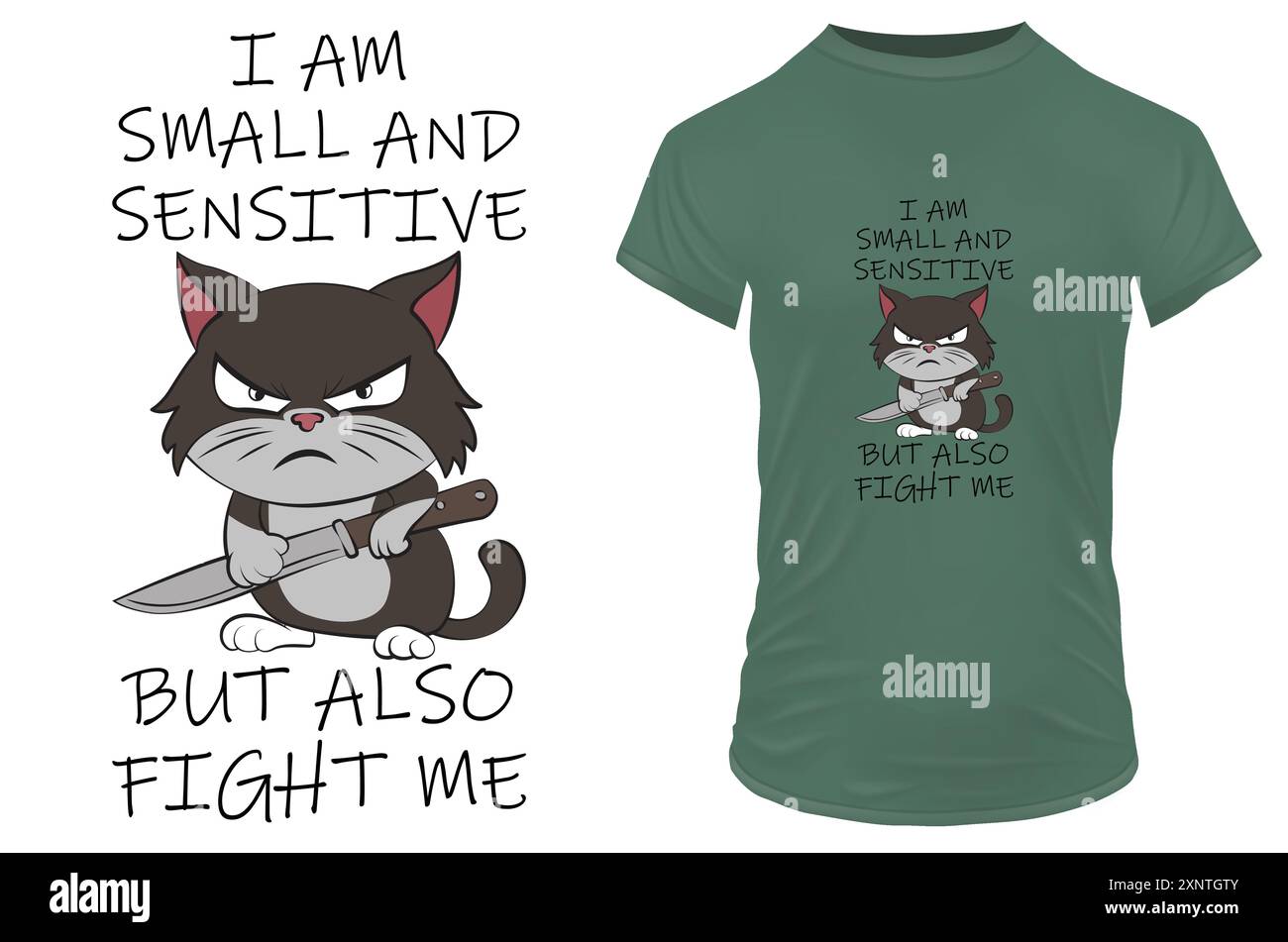 Cute angry kitten cartoon with a knife with a funny quote. Vector ...
