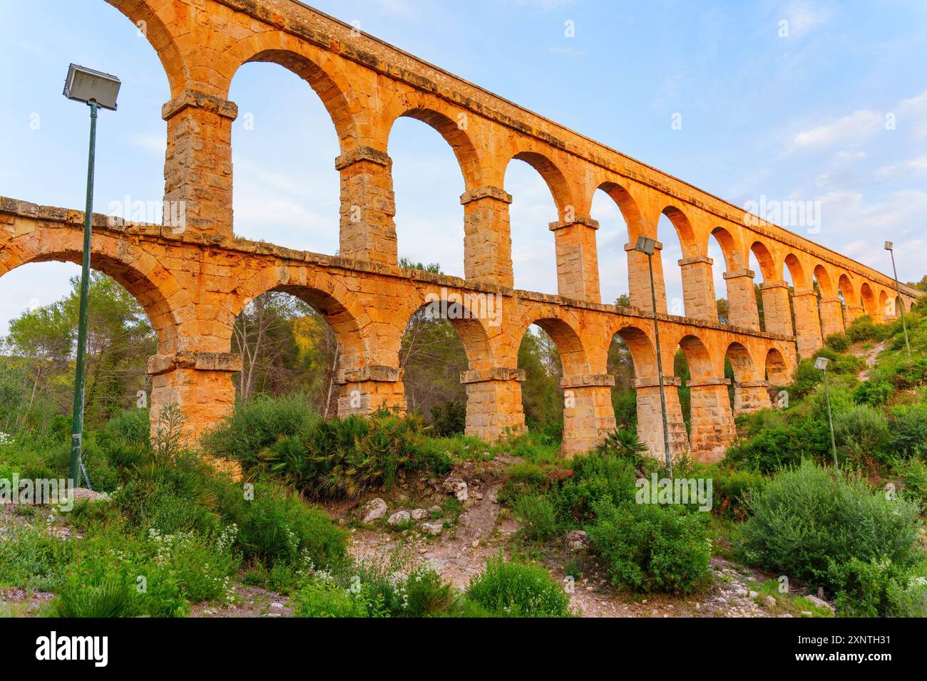 Side perspective of remarkable Roman aqueduct located in Tarragona ...