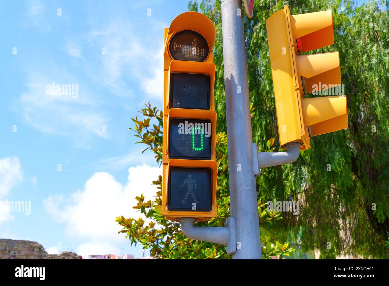 Countdown traffic signal displaying zero, indicating stop for ...