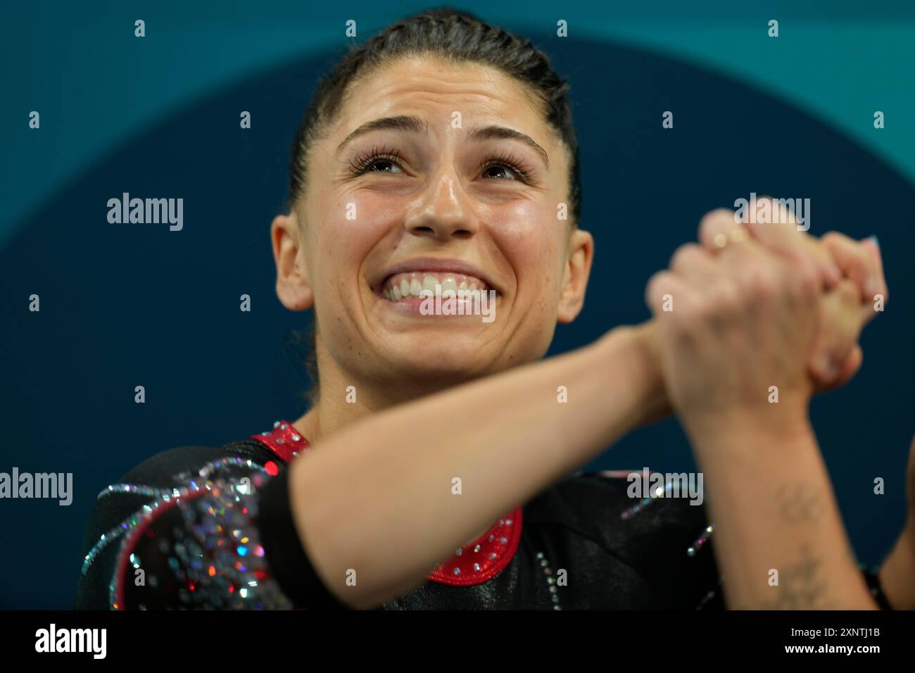 Sophiane Methot of Canada waits for her scores during the women's ...