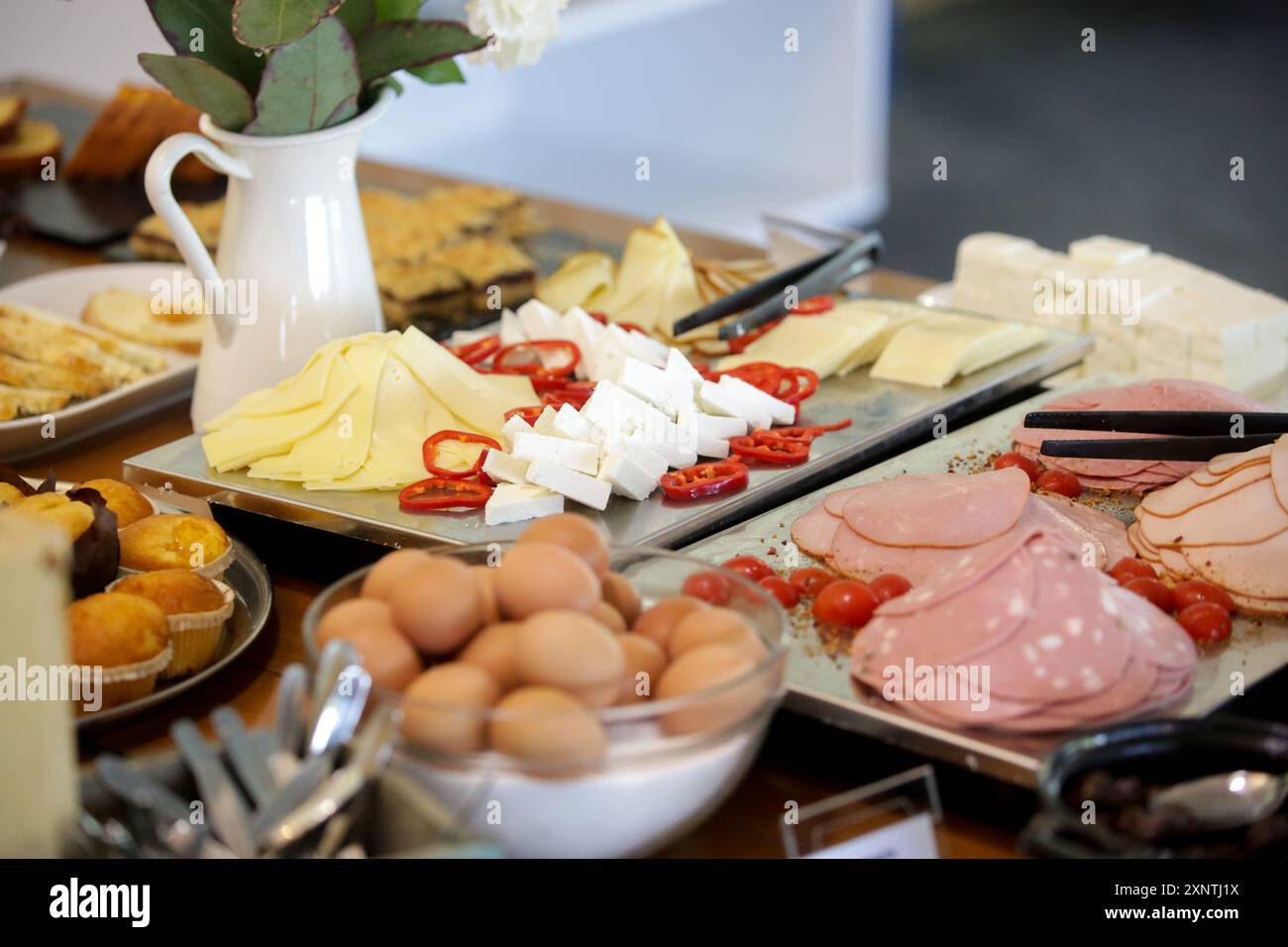 Various food served on a buffet line Stock Photo - Alamy