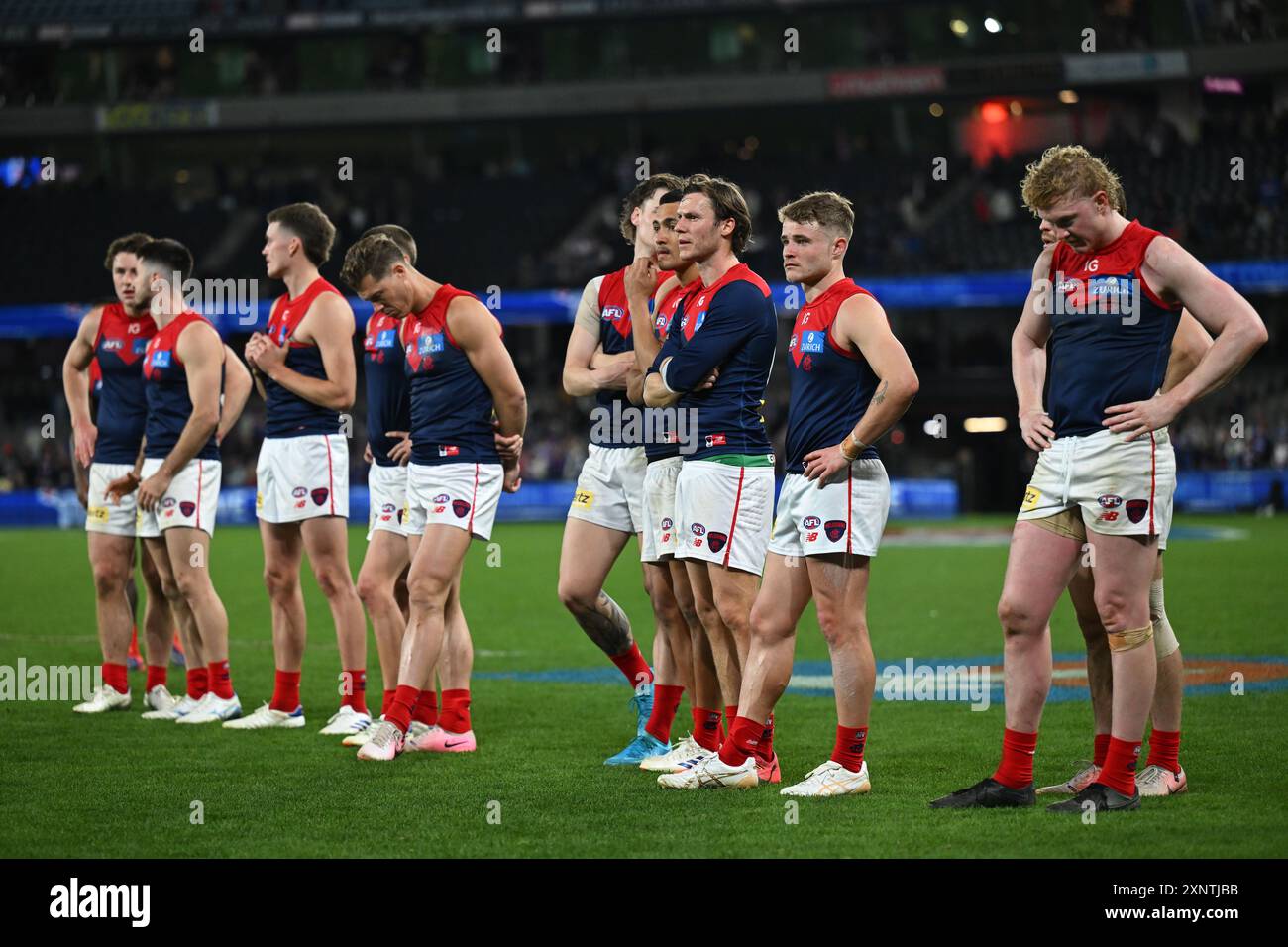 Melbourne, Australia. 02nd Aug, 2024. Melbourne Demons players look on ...