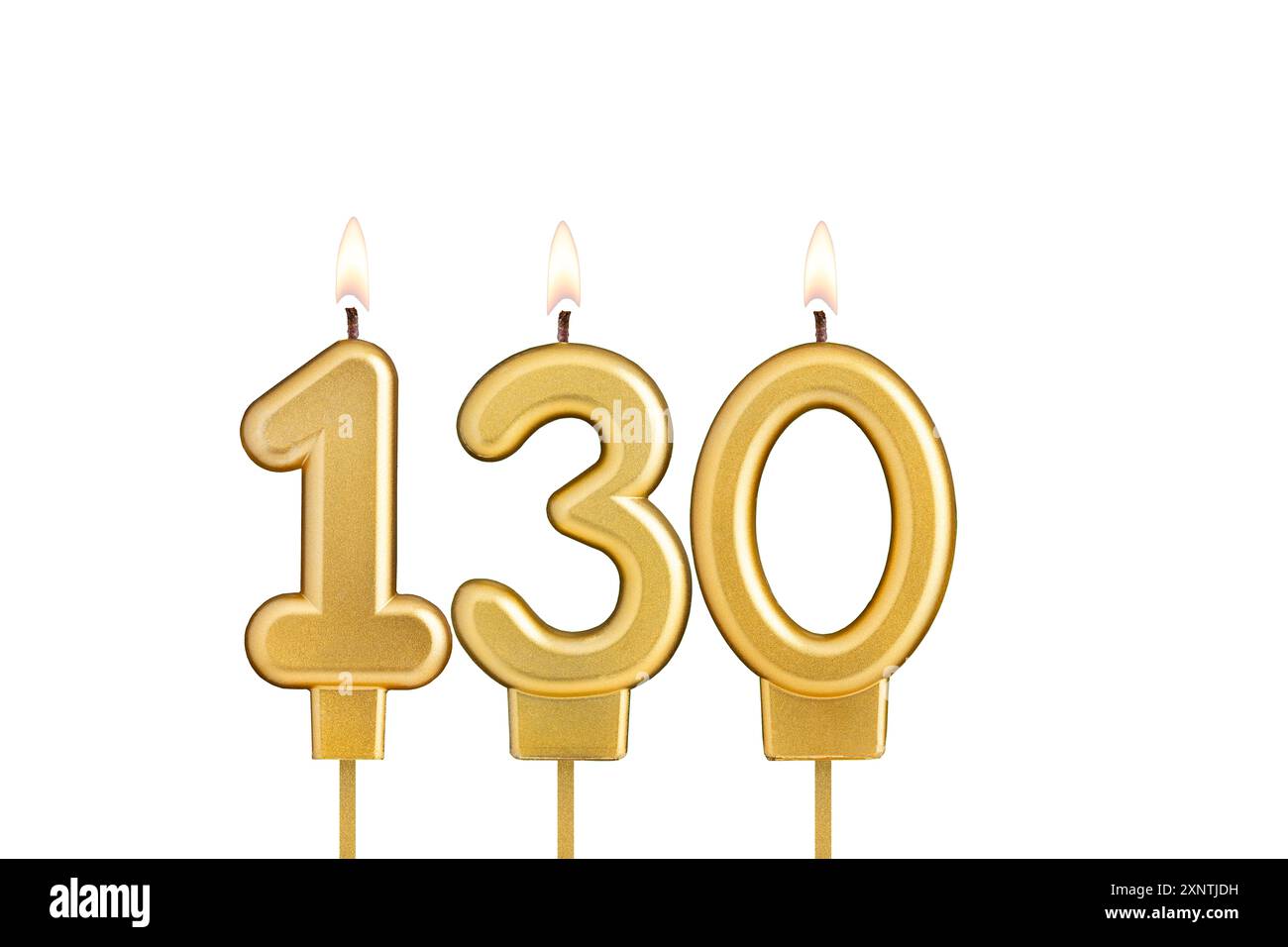 Golden number 130 birthday candle on white background Stock Photo - Alamy