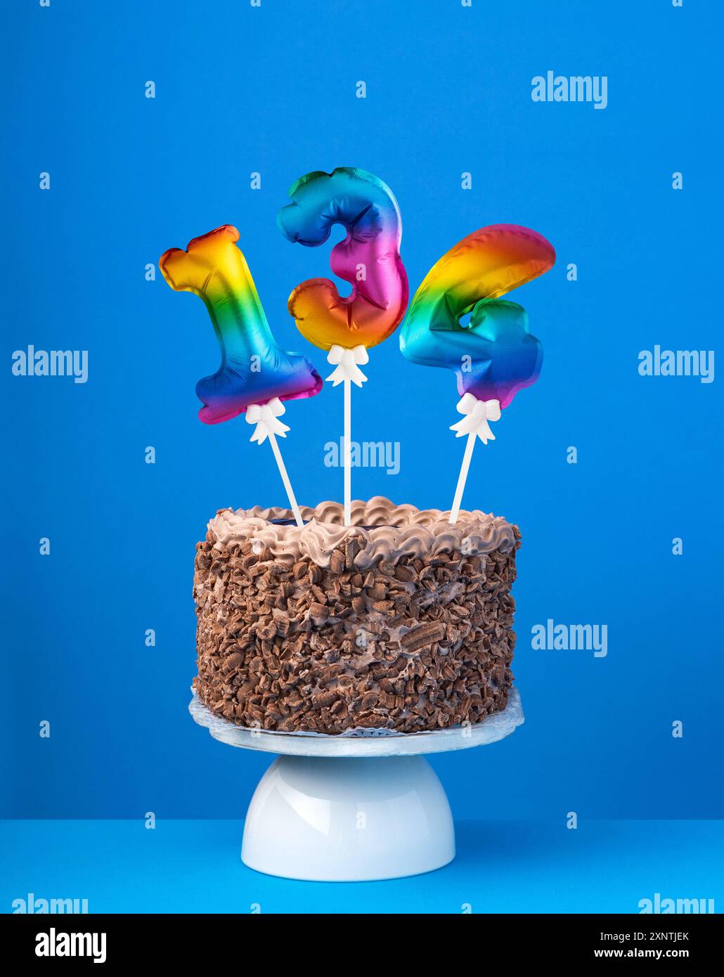 Birthday cake with balloon number 134 - Invitation card on blue ...