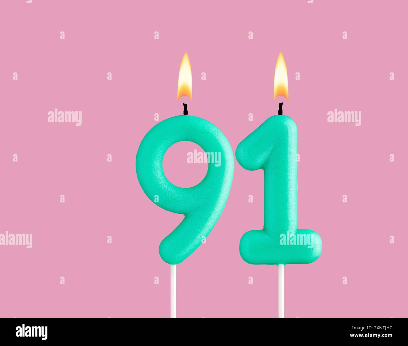 Birthday card with green number 91 candle - Pastel pink background ...