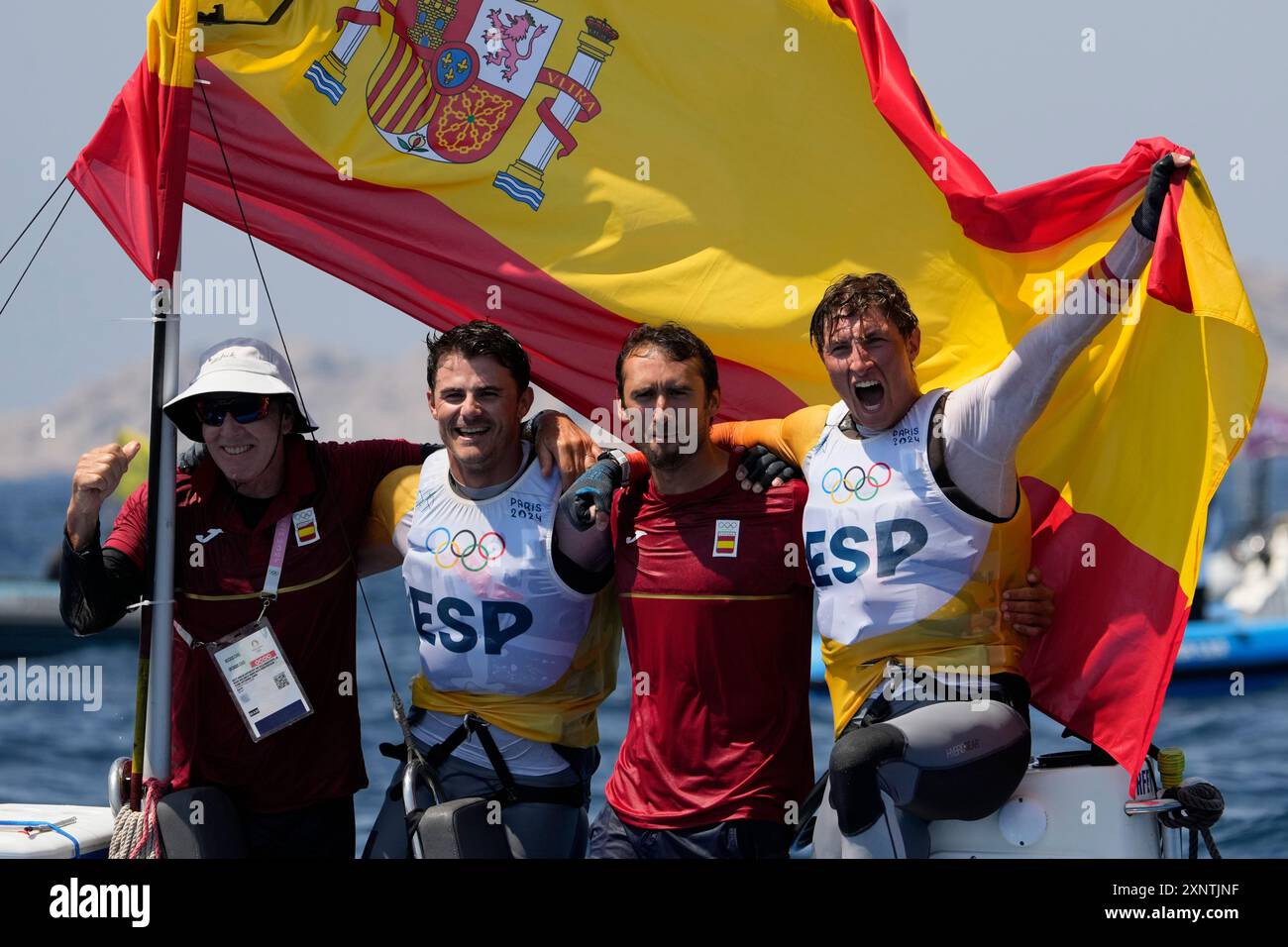 Florian Trittel Paul and Diego Botin Le Chever of Spain celebrate clinching the gold medal in ...