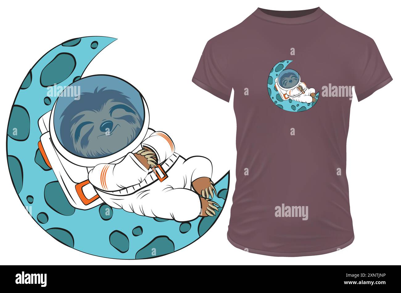 Cartoon of a cute sloth astronaut sleeping on the moon. Funny vector ...
