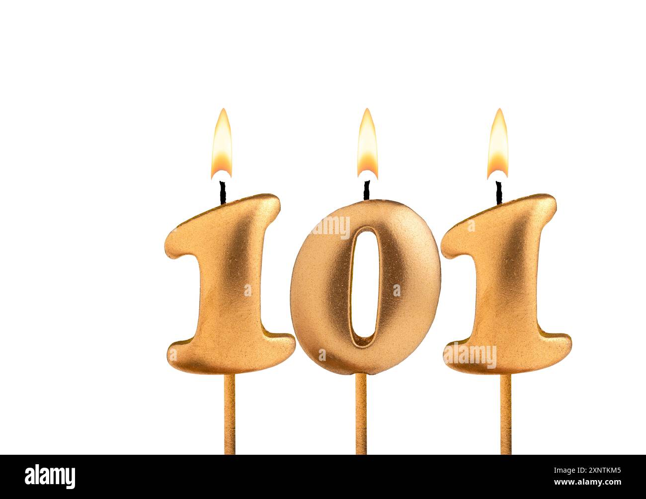Golden candle number 101 - Birthday on white background Stock Photo - Alamy