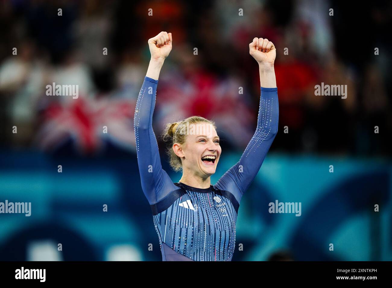 Great Britain's Bryony Page celebrates winning a gold medal following ...