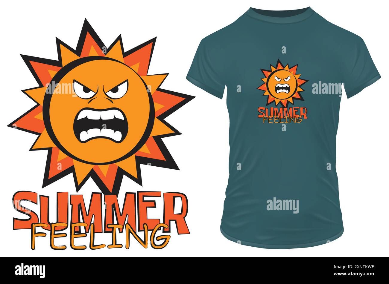 Funny angry sun cartoon with a quote summer feeling. Vector ...