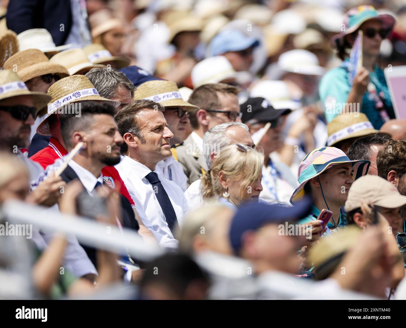 VERSAILLES - Emmanuel Macron in the stands during the team final at the ...