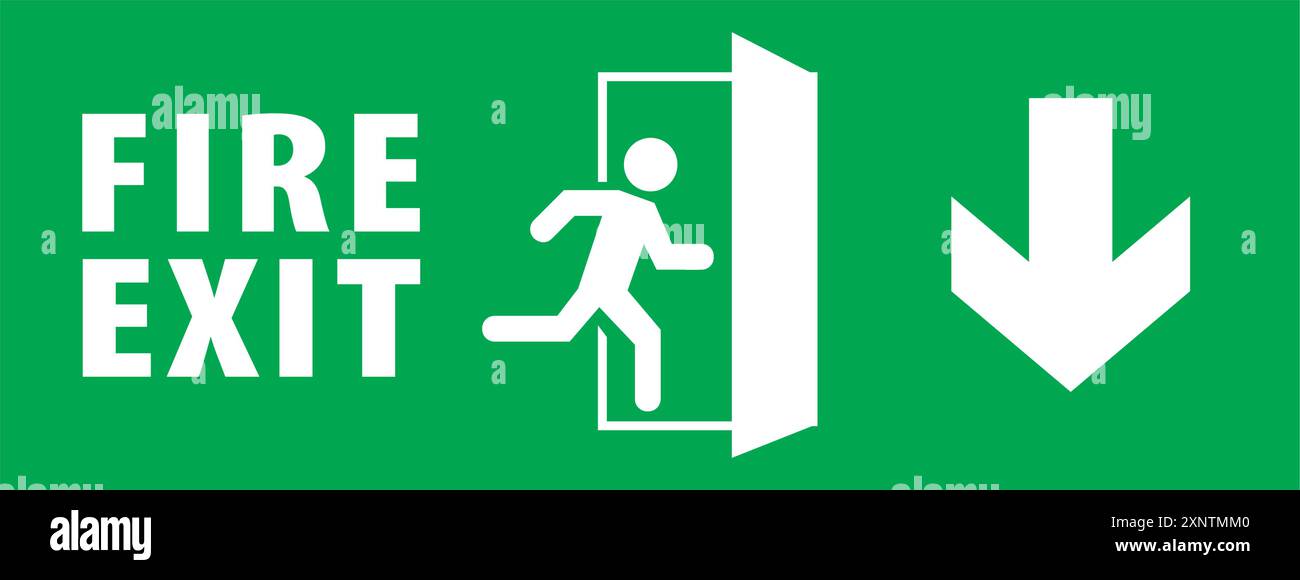Emergency exit and fire exit sign set, running man icon to door, green ...