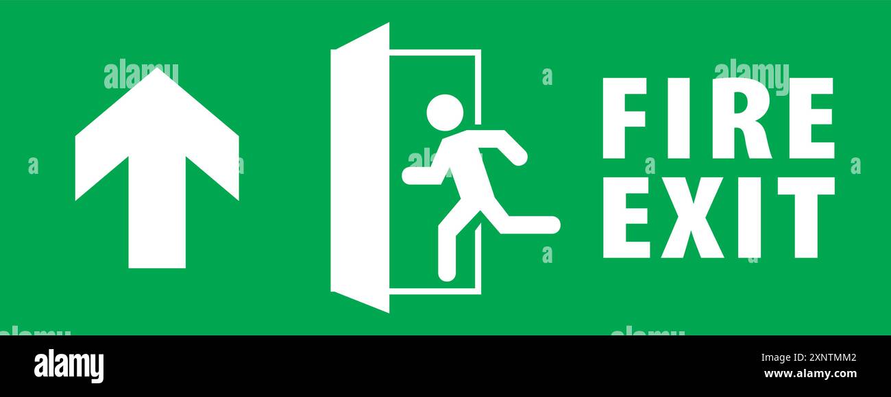 Emergency exit and fire exit sign set, running man icon to door, green ...