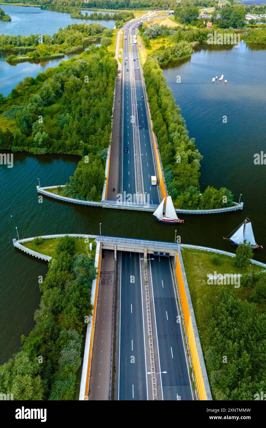 An aerial view of the Aquaduct Veluwemeer in the Netherlands ...