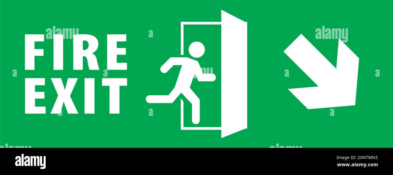 Emergency exit and fire exit sign set, running man icon to door, green ...