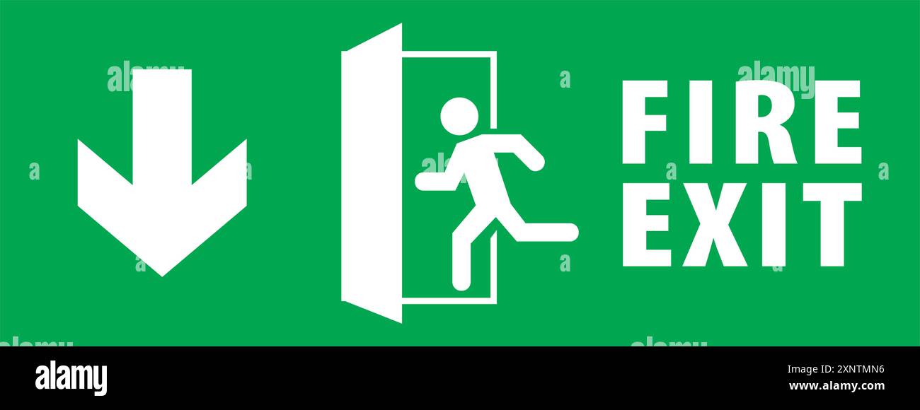 Emergency exit and fire exit sign set, running man icon to door, green ...