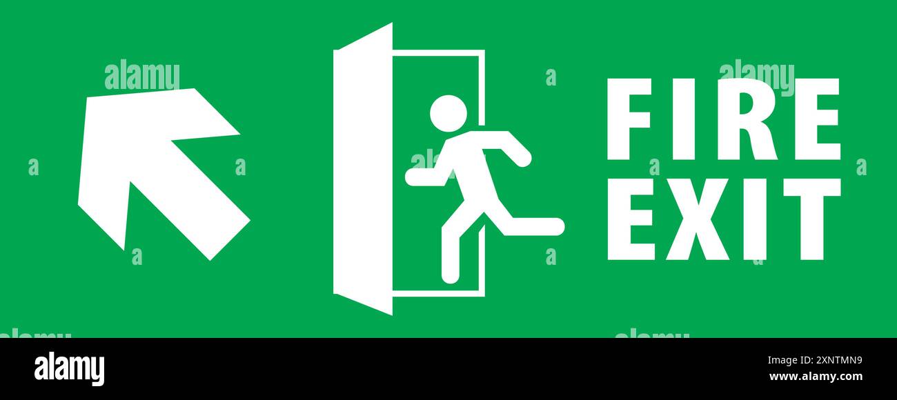Emergency exit and fire exit sign set, running man icon to door, green ...