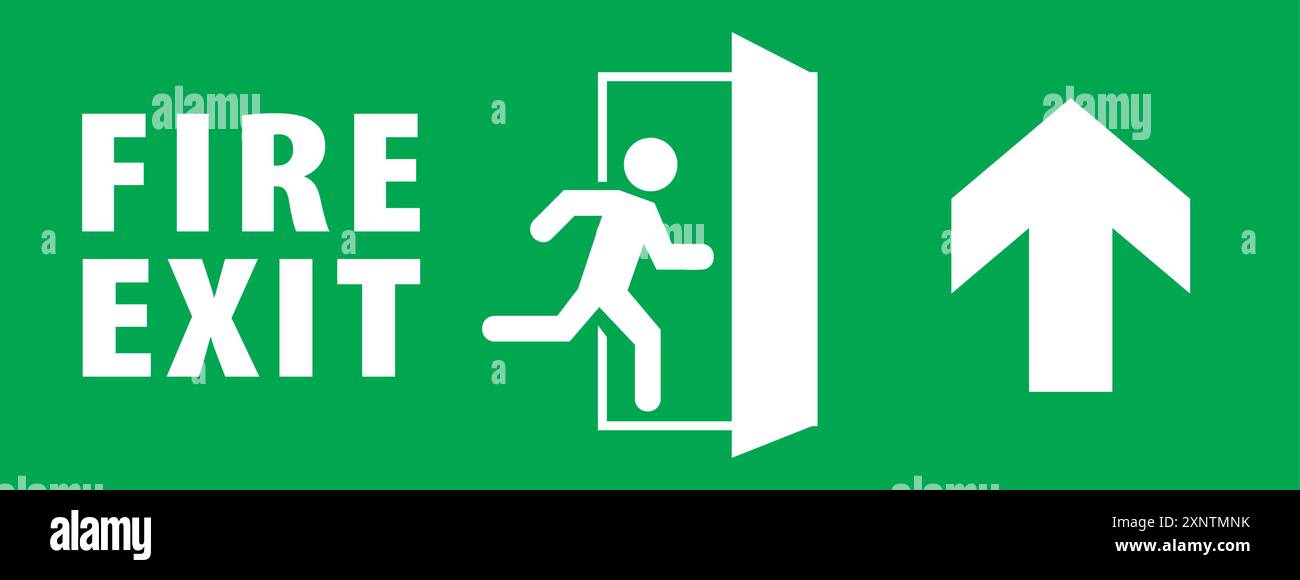 Emergency exit and fire exit sign set, running man icon to door, green ...