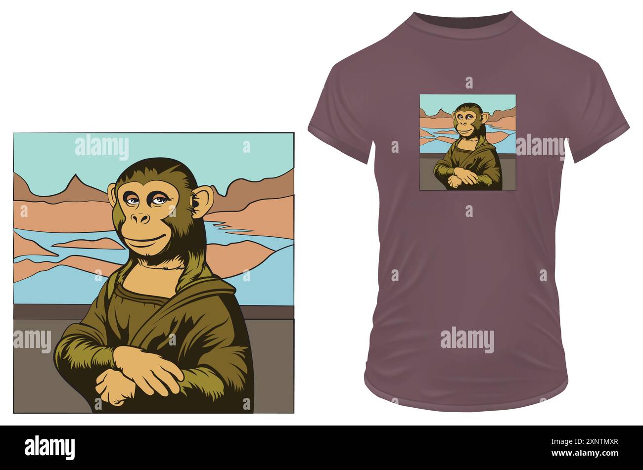 Cute smiling monkey dressed and posing like famous mona lisa painting ...